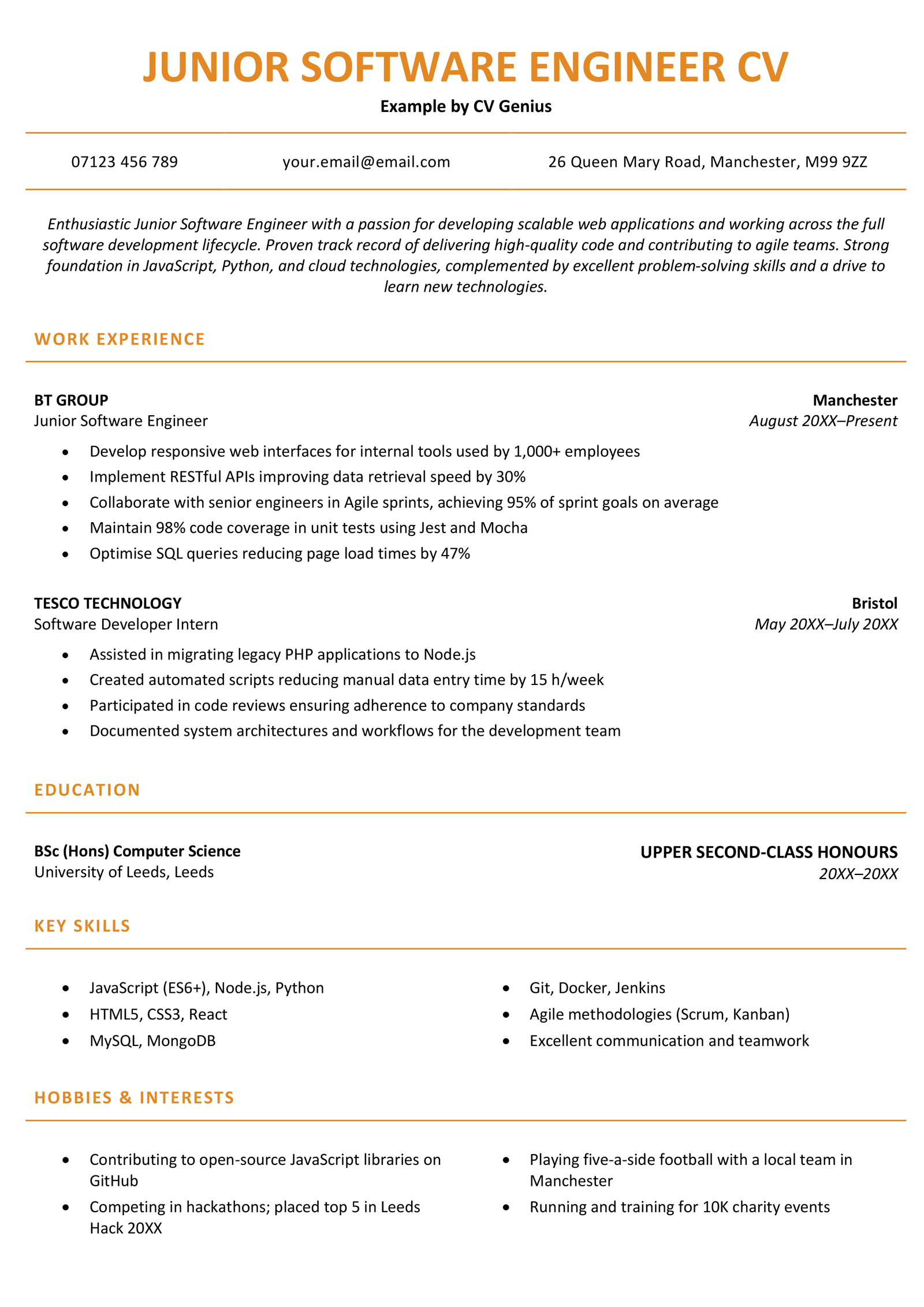 6 UK Software Engineer CV Templates & Writing Guide