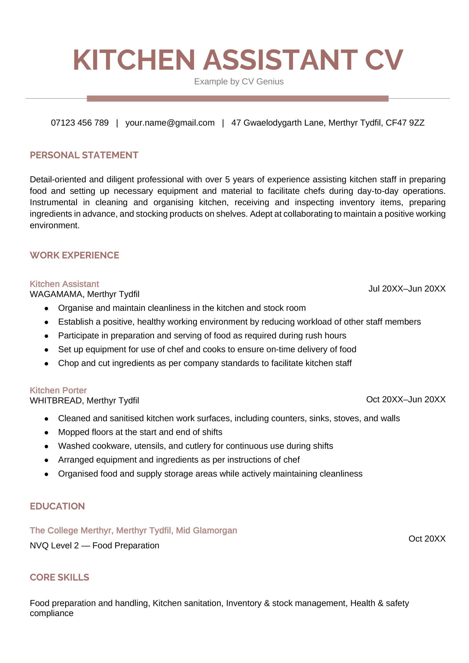 2 Kitchen Assistant CV Examples | Free to Download