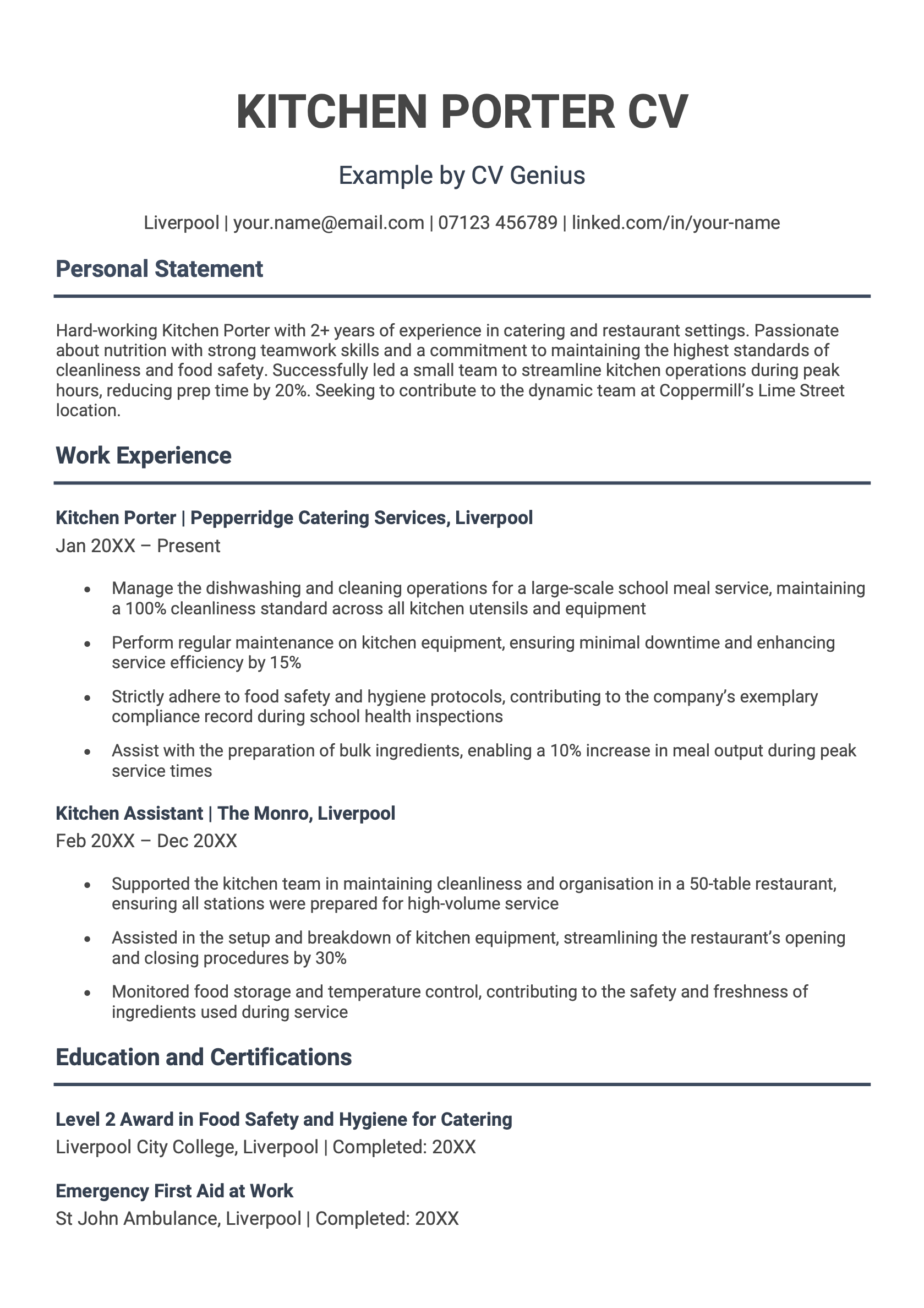 Porter Resume Sample