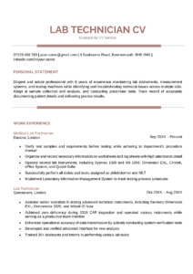 Lab Technician CV - Example, Skills, & Free Template