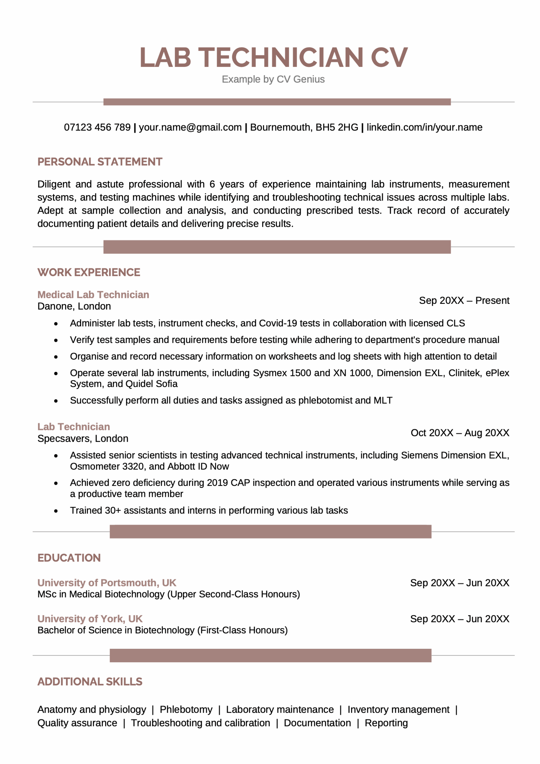 Lab Technician CV Examples for Download (with Writing Tips)