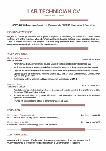 Lab Technician CV Examples for Download (with Writing Tips)