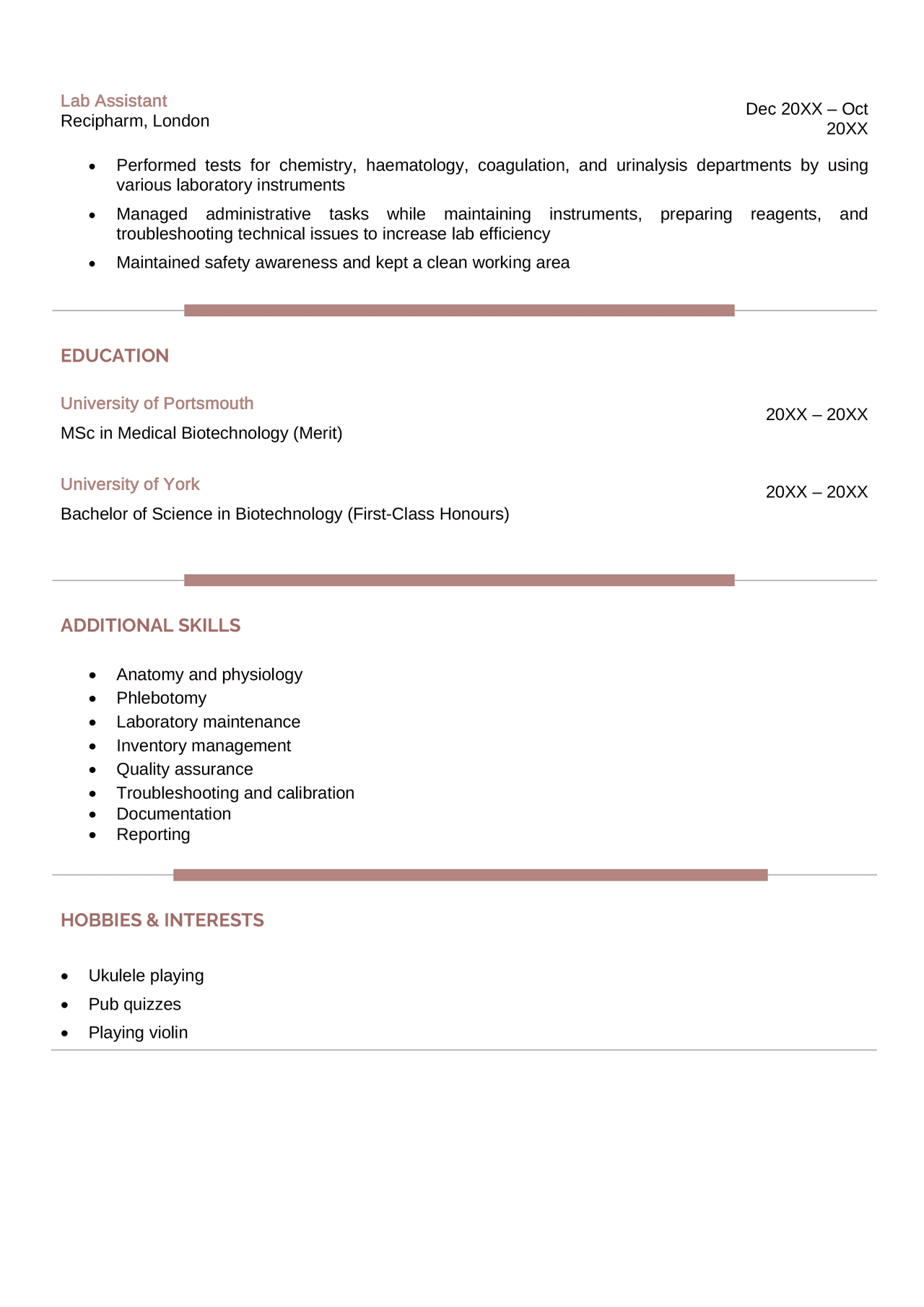 Lab Technician CV - Examples, Skills, & Free Template