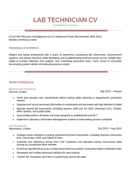 Lab Technician CV Example Skills Free Template