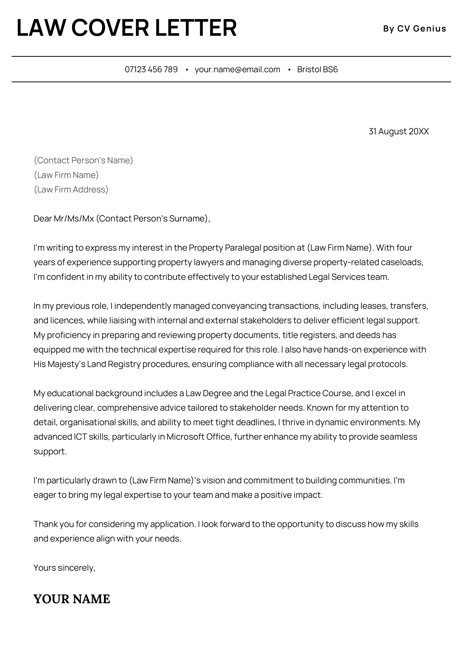 Law Cover Letter Example & Writing Tips for 2025