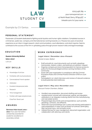 Law Student CV Example - Free Download