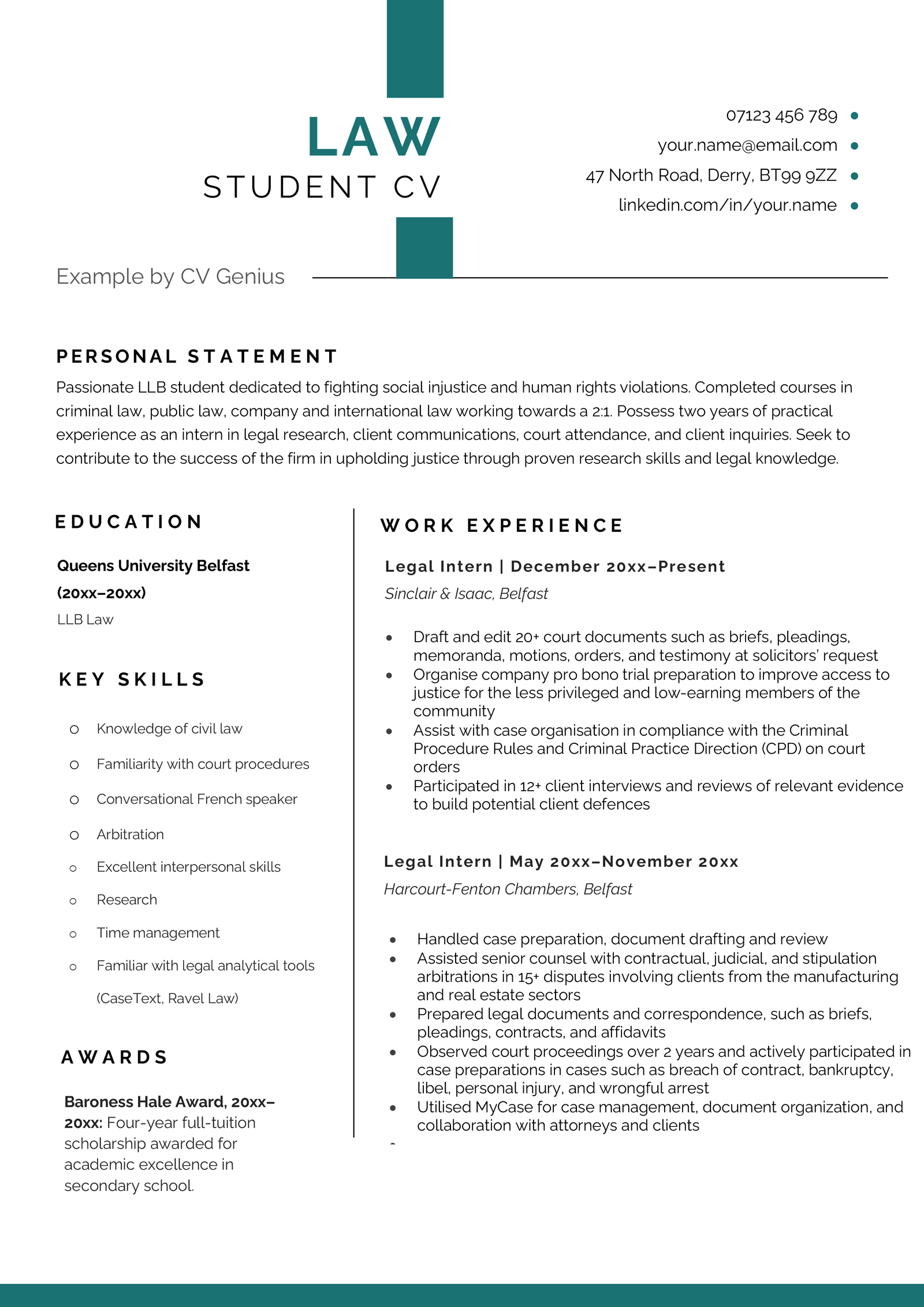 Law Student CV - Example & UK Template [Free Download]