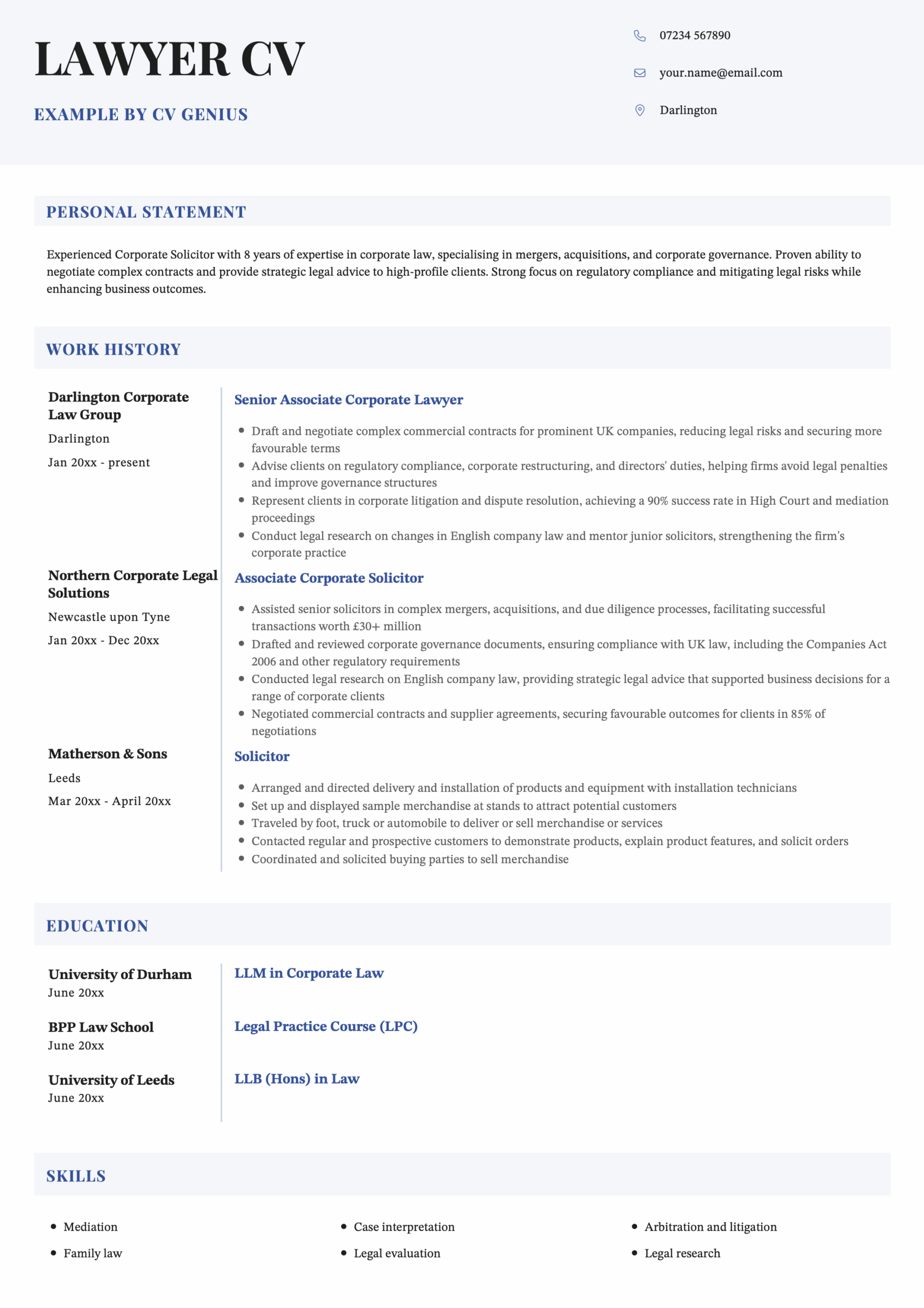 Lawyer CV Examples and Writing Tips