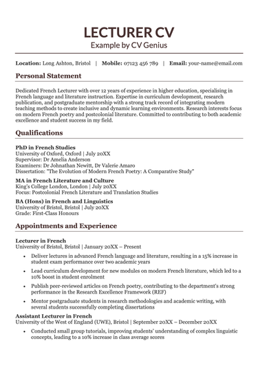 Lecturer CV: Free Example, Template, & Writing Tips
