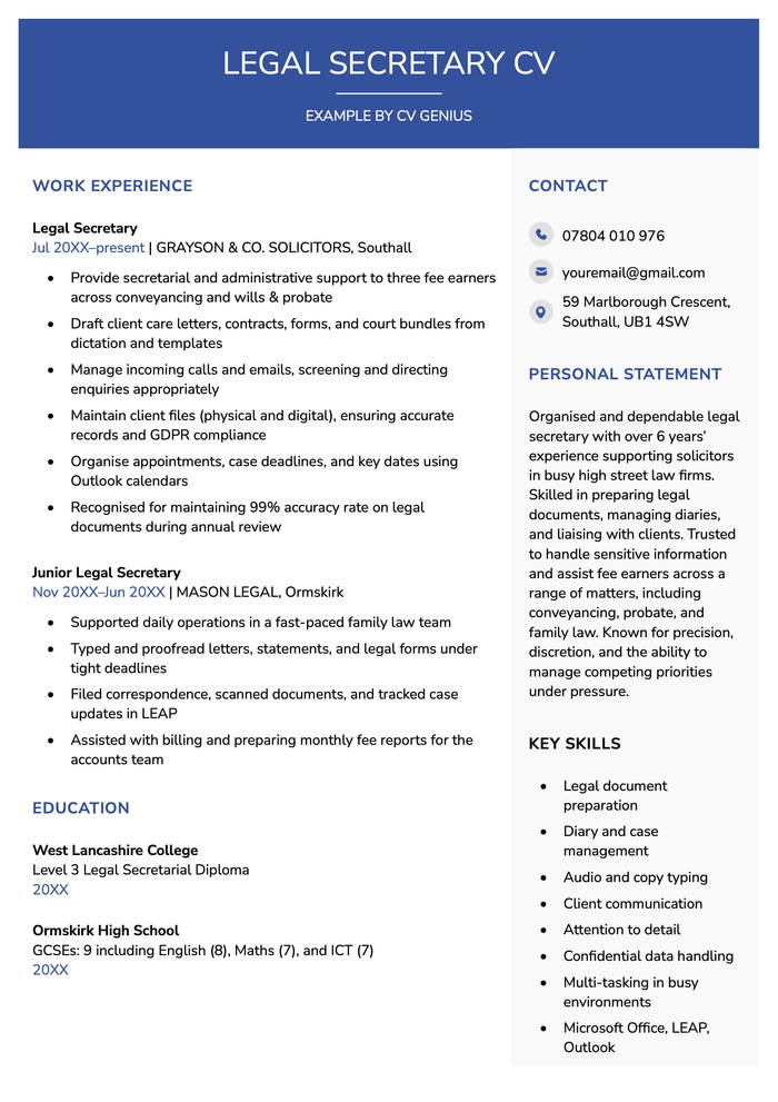 5 Legal CV Examples & Template for 2026