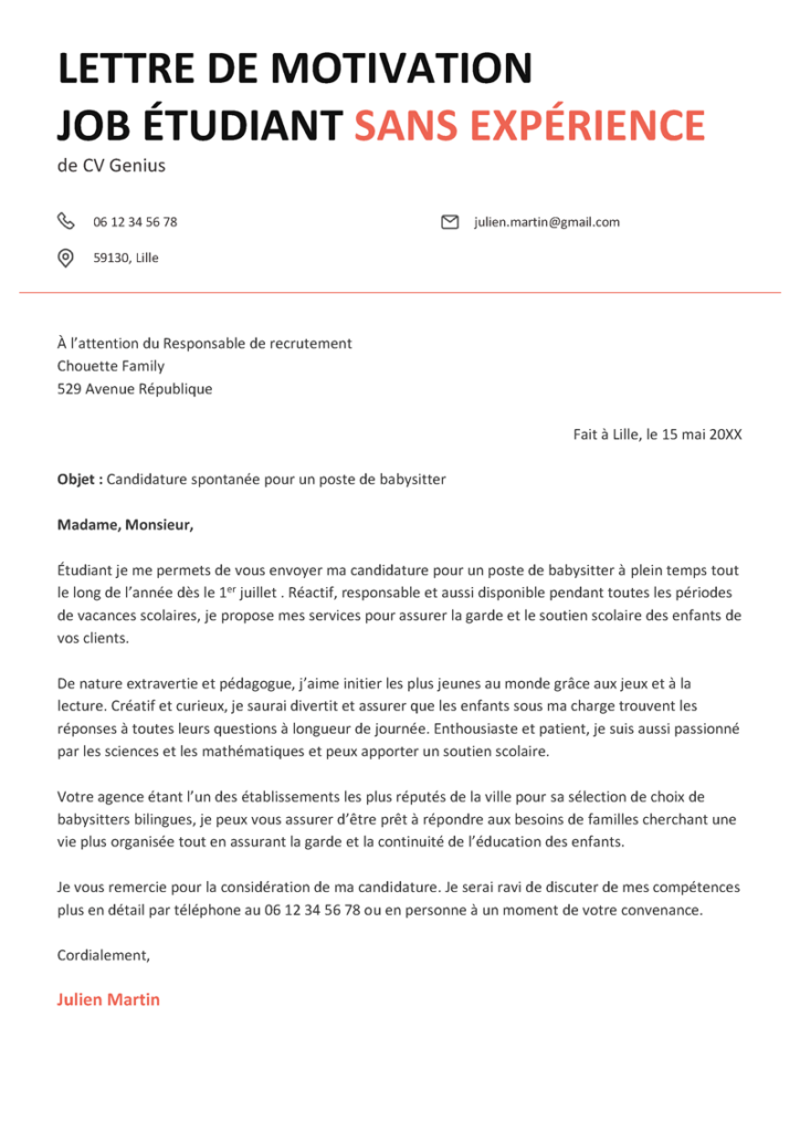 Lettre de motivation job étudiant - Exemple et conseils Lettre de motivation job étudiant - Exemple et conseils