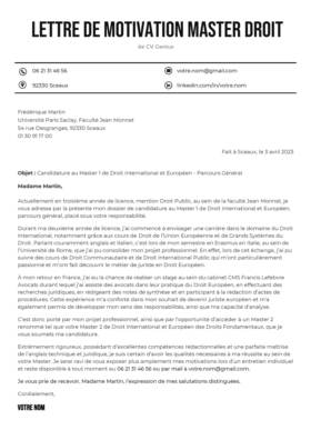 Lettre de motivation Master Droit – Modèle et exemple