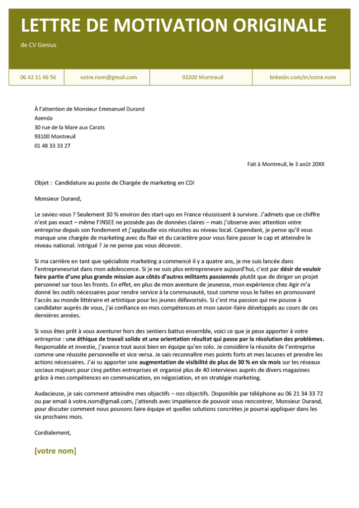 Lettre de motivation originale – Conseils et exemples