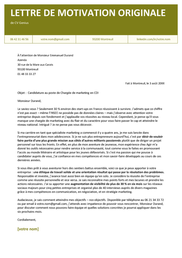 Lettre de motivation originale – Conseils et exemples