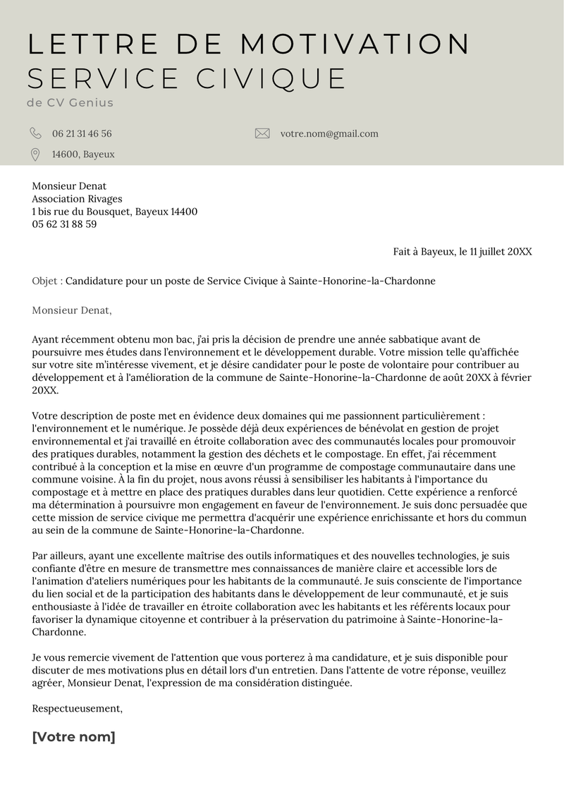 Lettre de motivation service civique : conseils et exemple