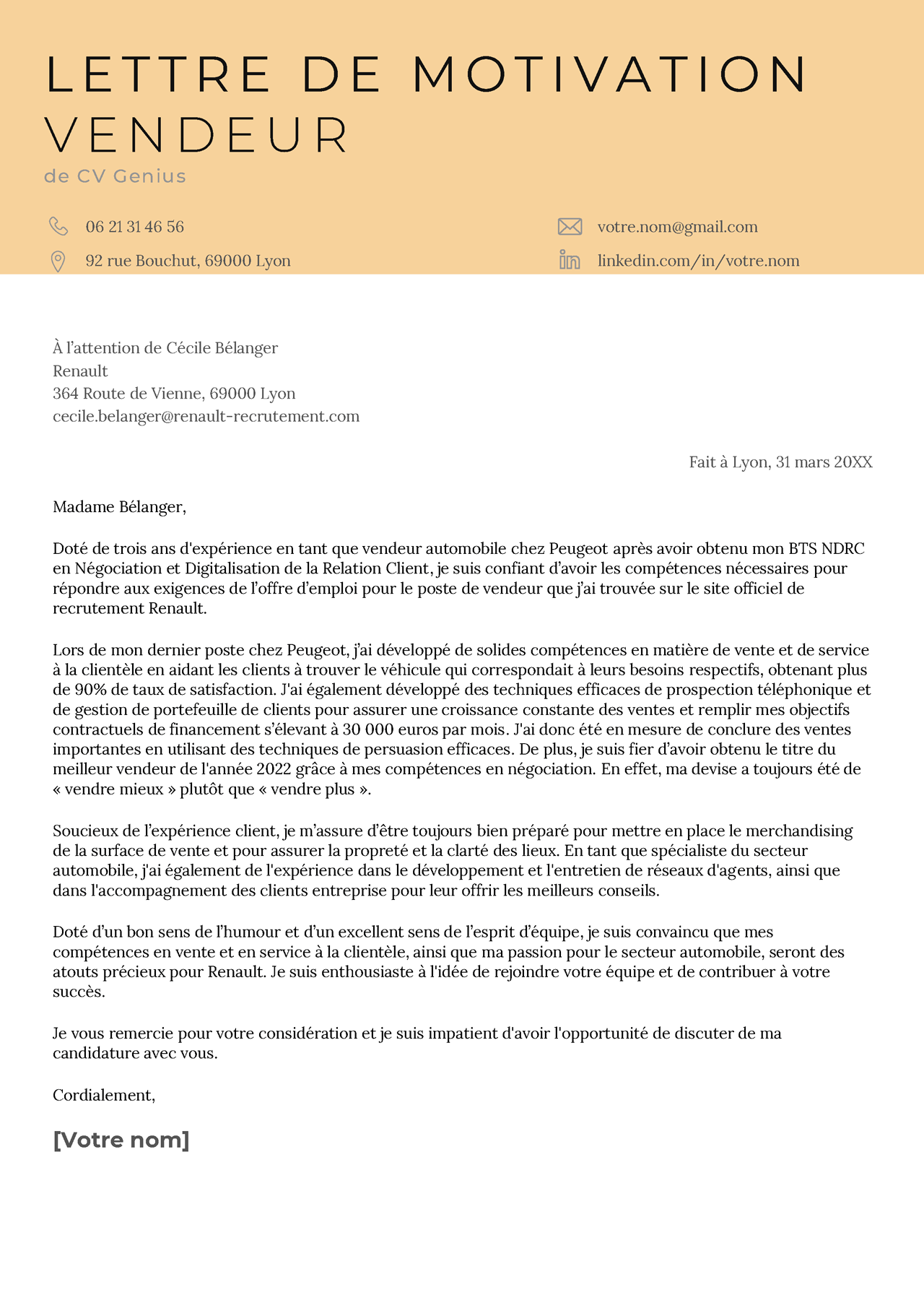 Modèle et exemples de lettre de motivation vendeur