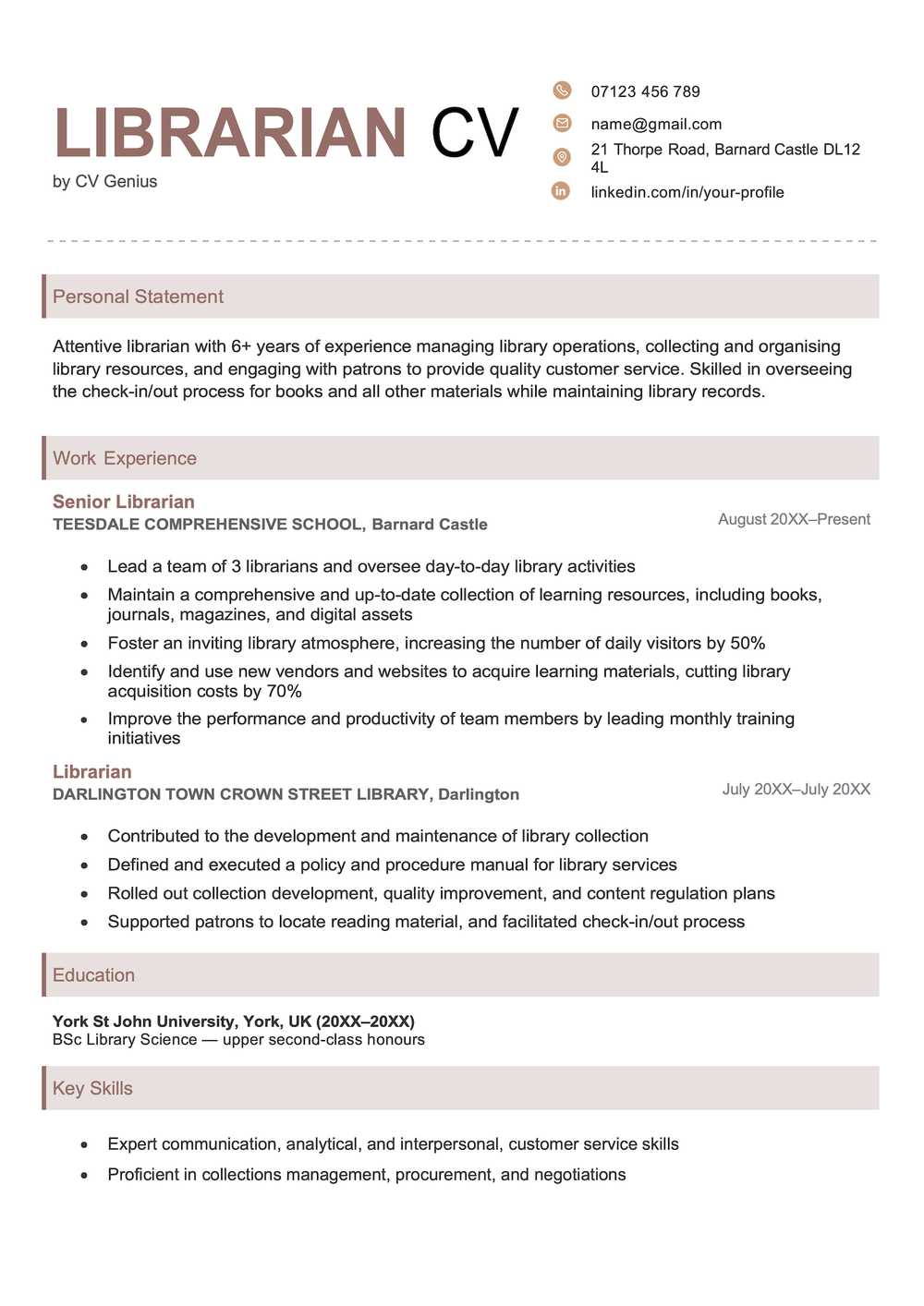 Librarian CV Examples, Template, & Writing Guide for 2025