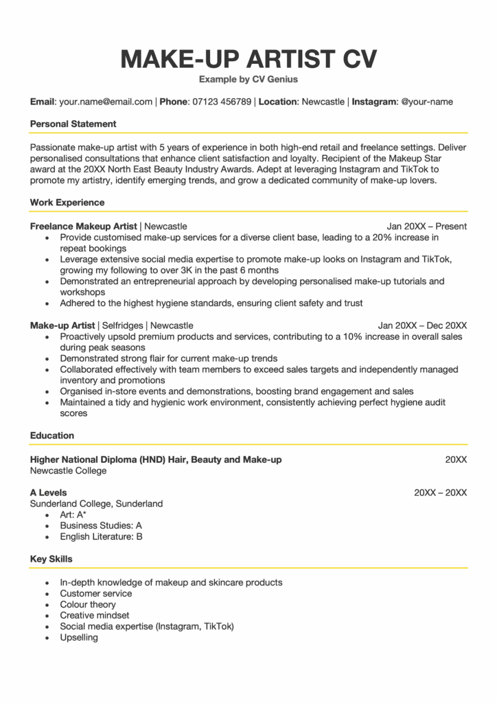 Make-Up Artist CV: Free Example, Template, & Writing Tips