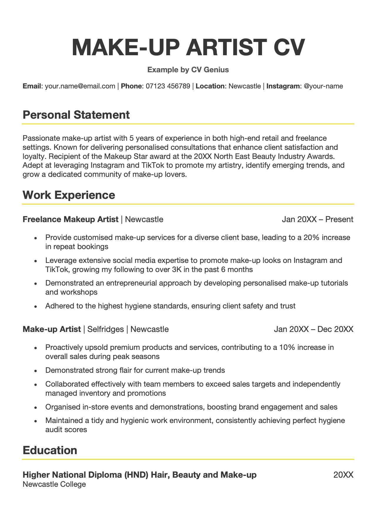 Make-Up Artist CV: Free Example, Template, & Writing Tips