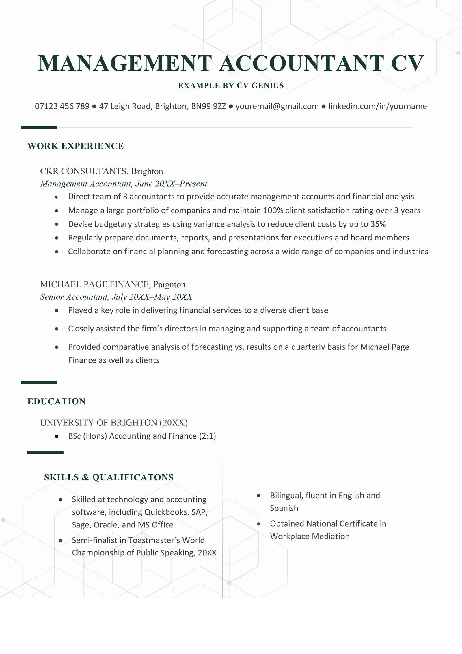 Management Accountant CV Example & Writing Guide