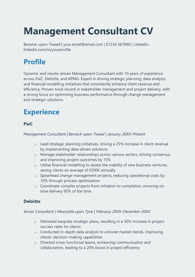 Management Consultant CV Example & Writing Tips for 2025