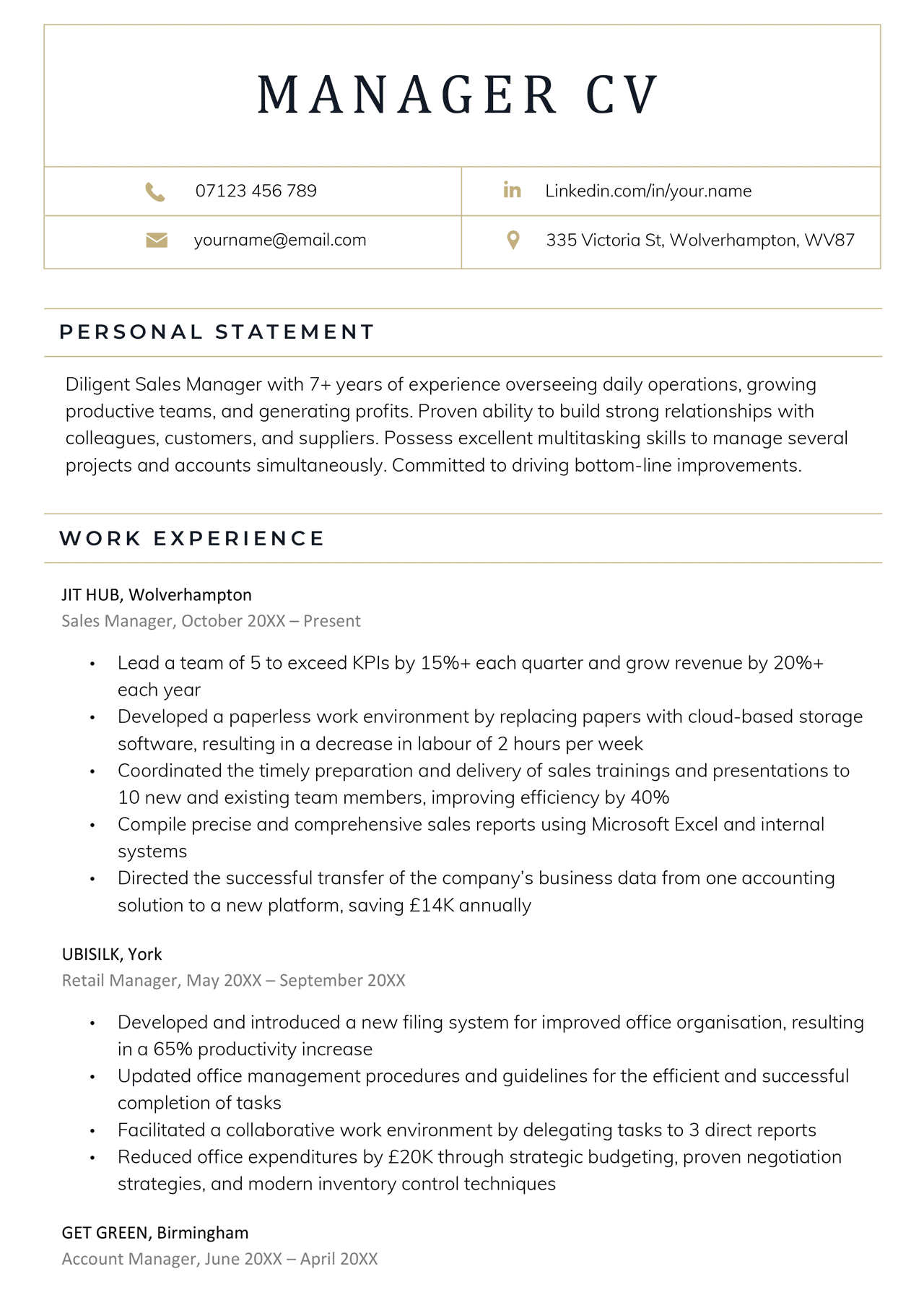 9 Manager CV Examples & Writing Guide