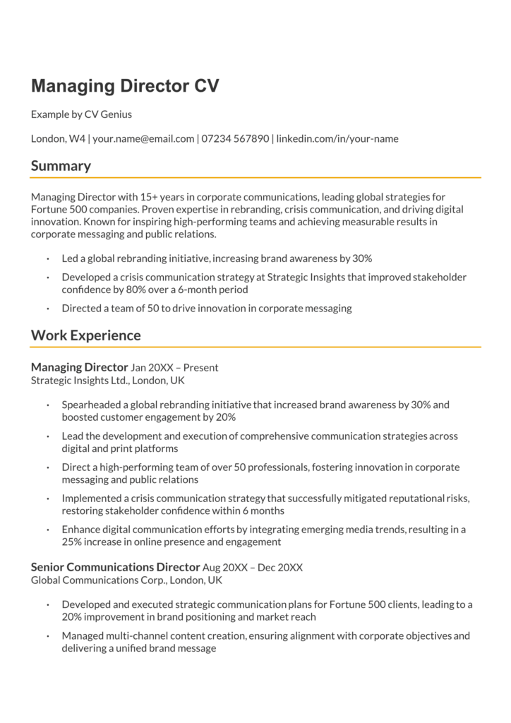 Managing Director CV Example & Proven Writing Tips for 2026