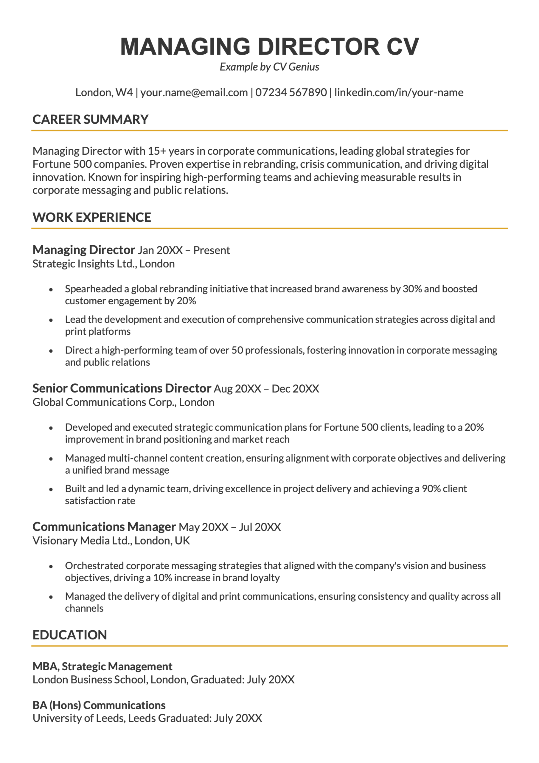 Managing Director CV Example & Proven Writing Tips for 2026