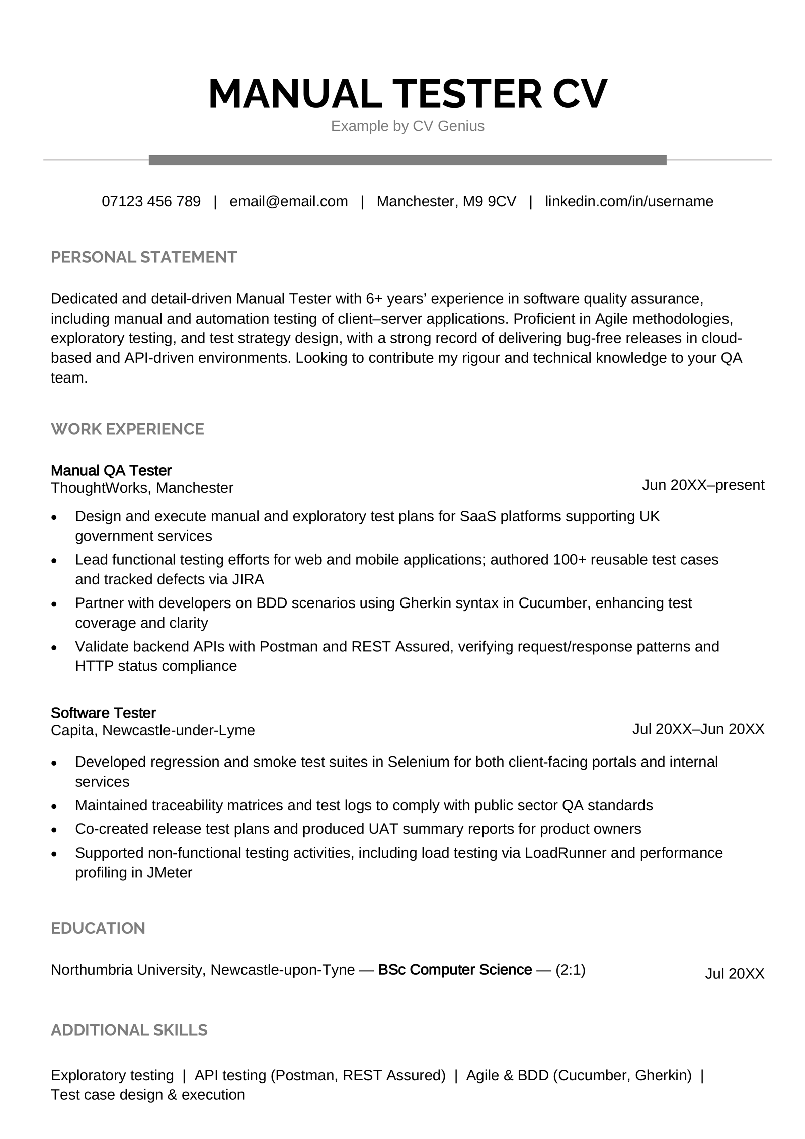 Manual Tester CV: Example, Template, and Writing Tips