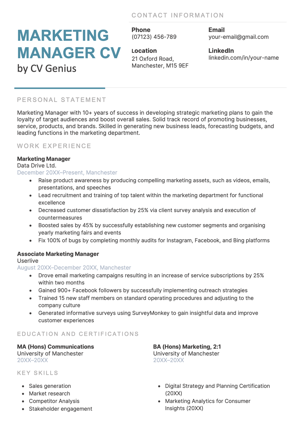 Marketing Manager CV Example and Writing Guide