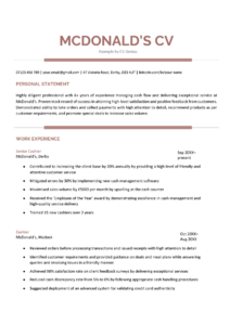 McDonald’s CV - Example & Free UK Template