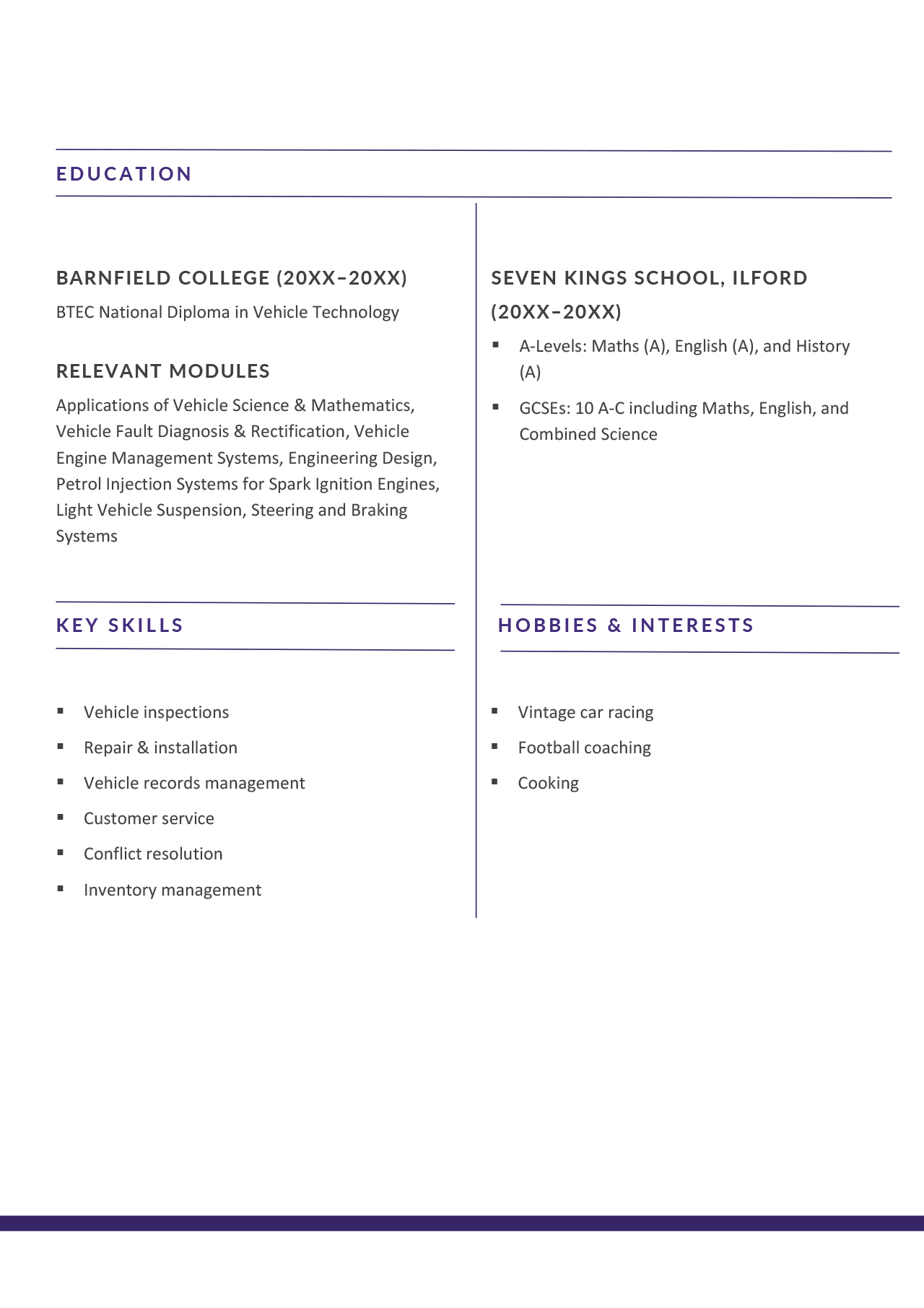Mechanic CV Example & Writing Guide for 2024