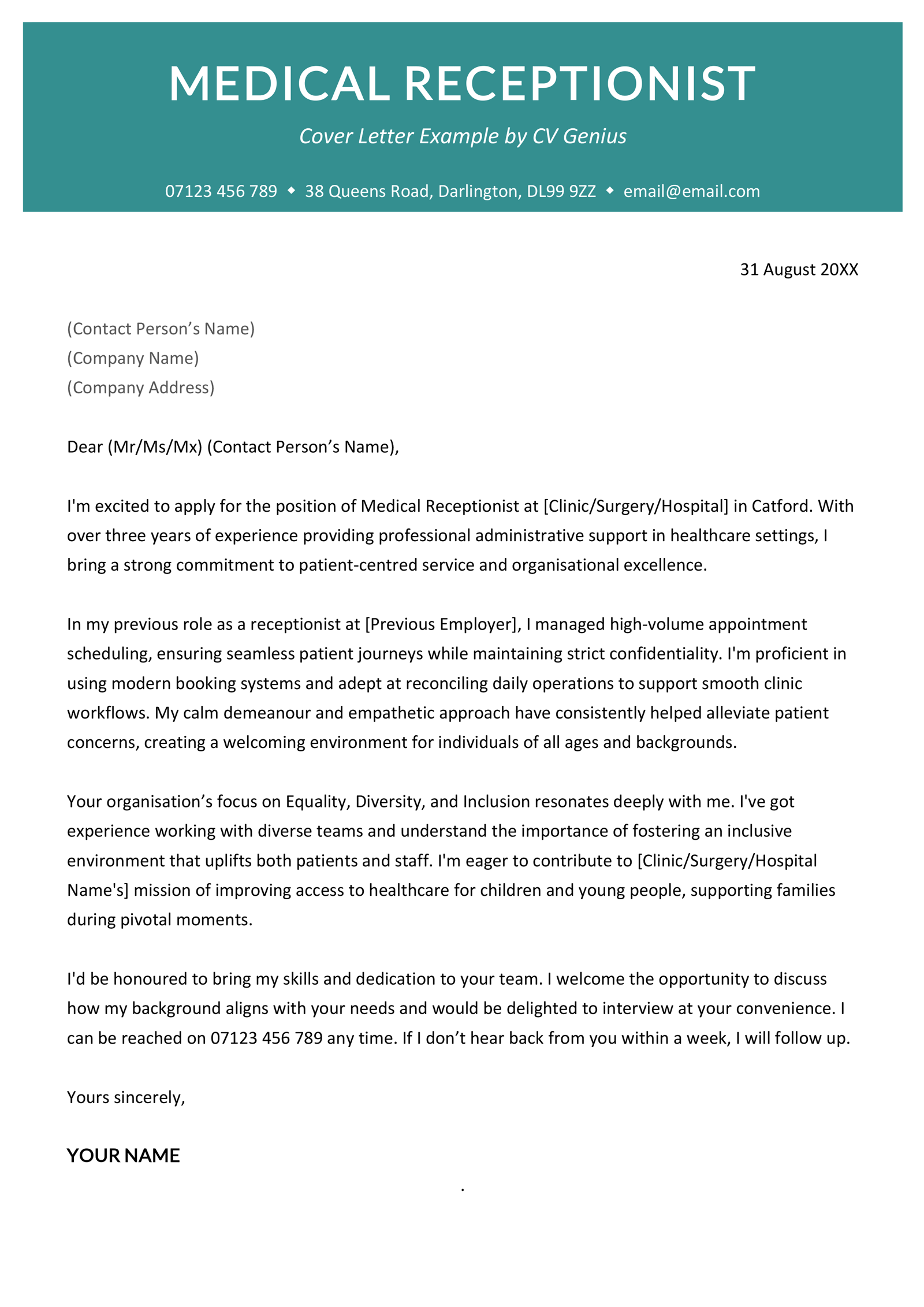 Example Cover Letter for a Medical Receptionist & Writing Tips for 2025