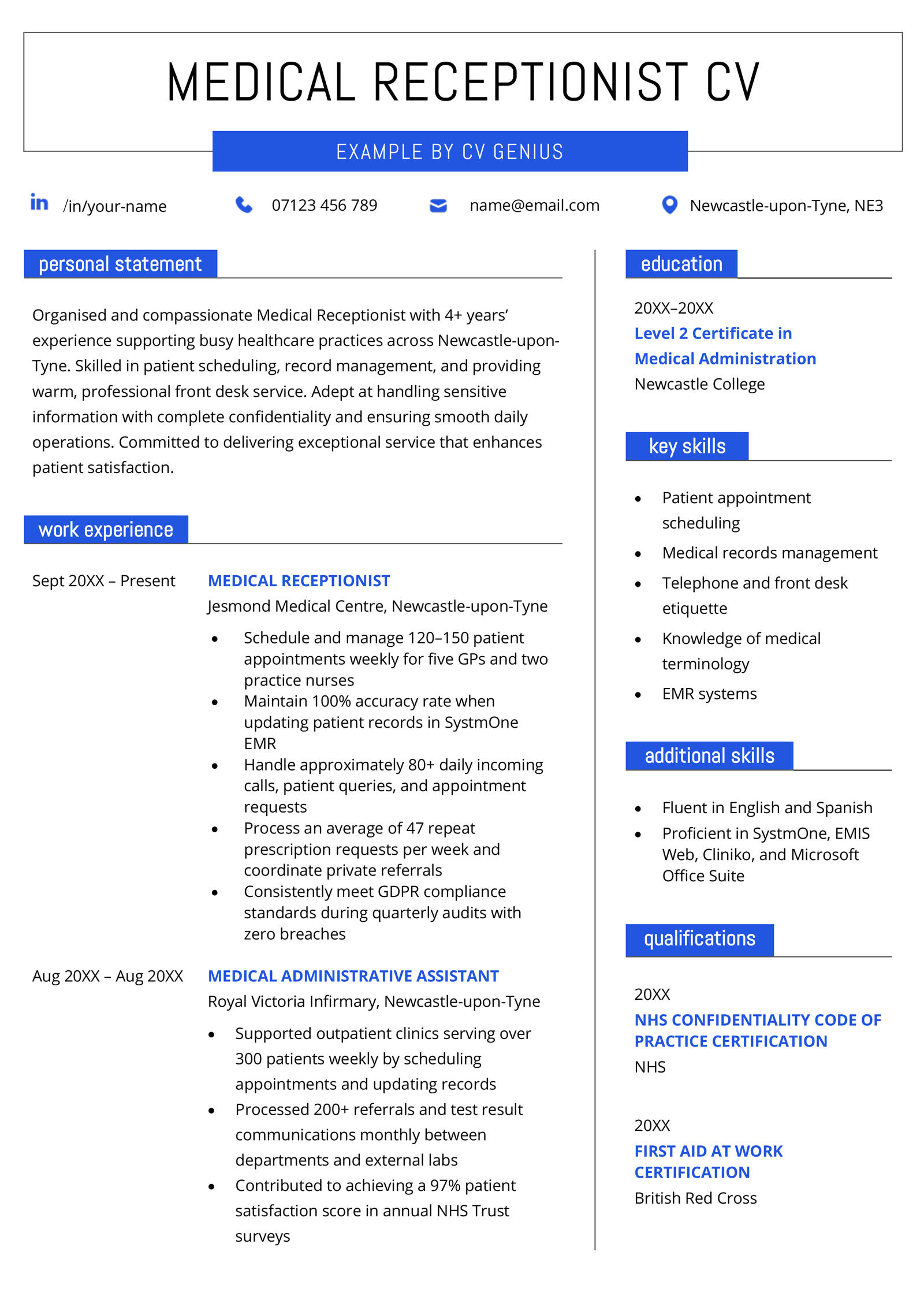 3 Medical Receptionist CV Samples & Writing Tips