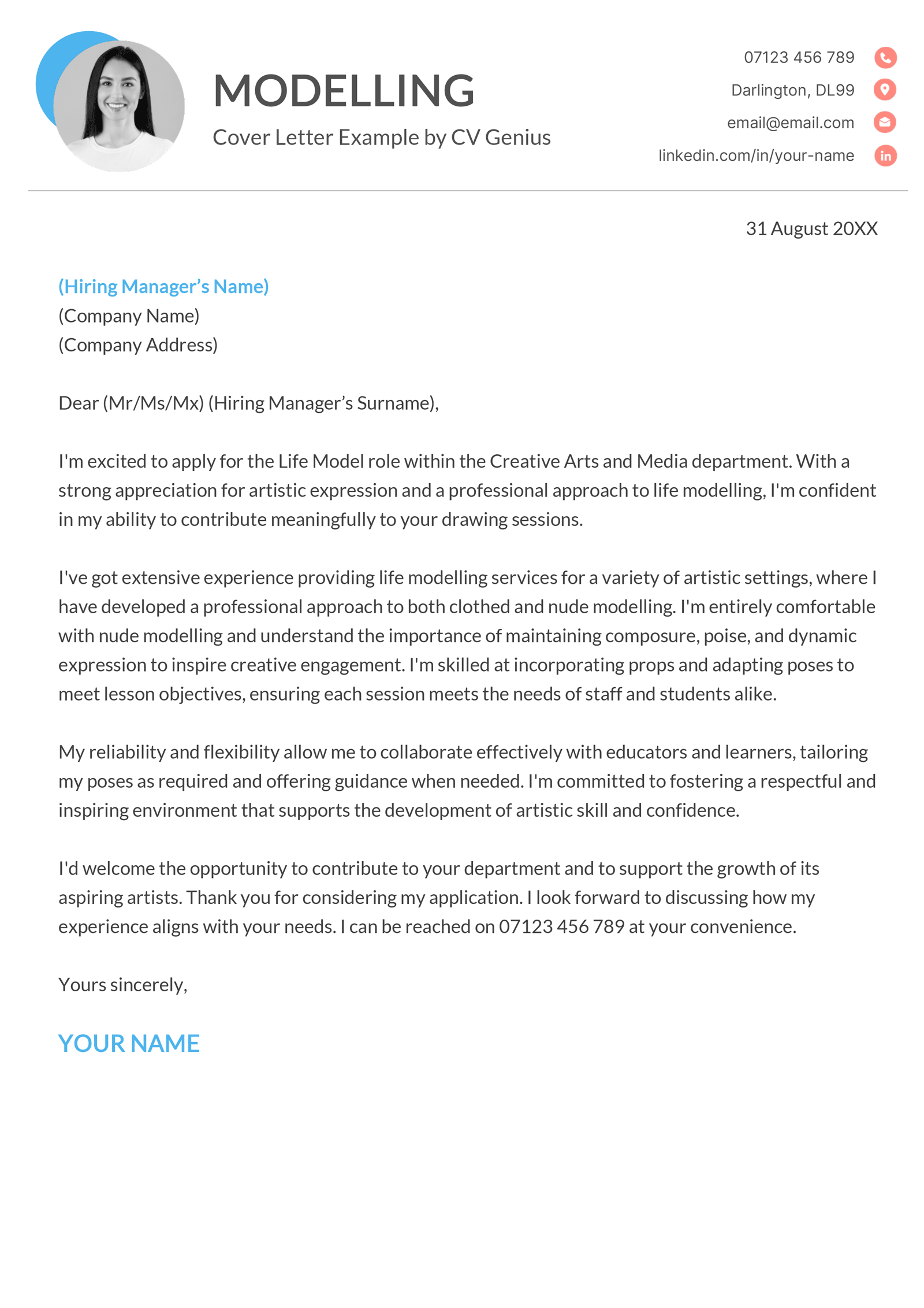 Model Cover Letter Example by CV Genius