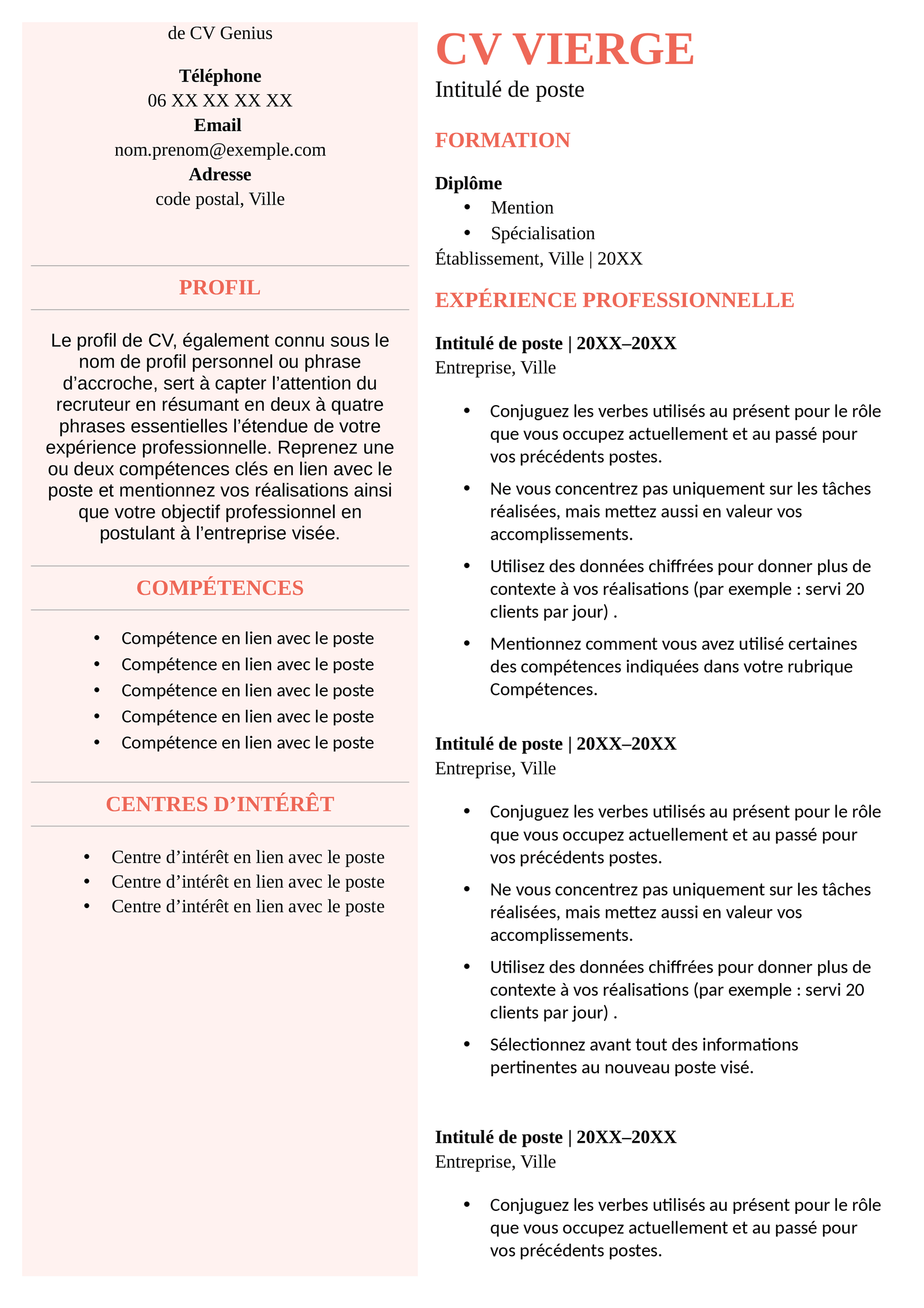 CV vierge – Modèles gratuits sans inscription (Word, LibreOffice, Docs)