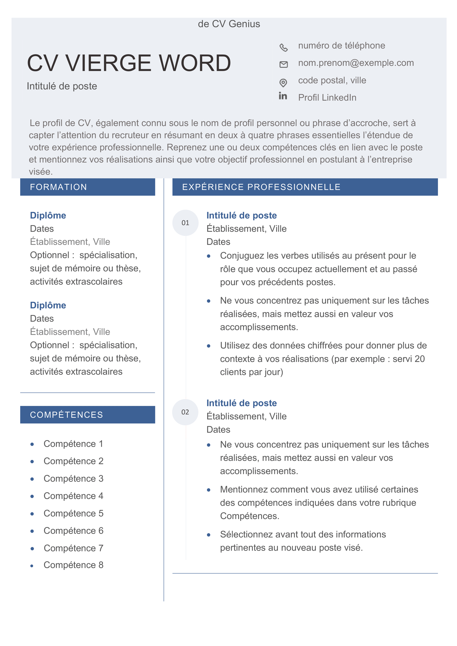 CV vierge – Modèles gratuits sans inscription (Word, LibreOffice, Docs)