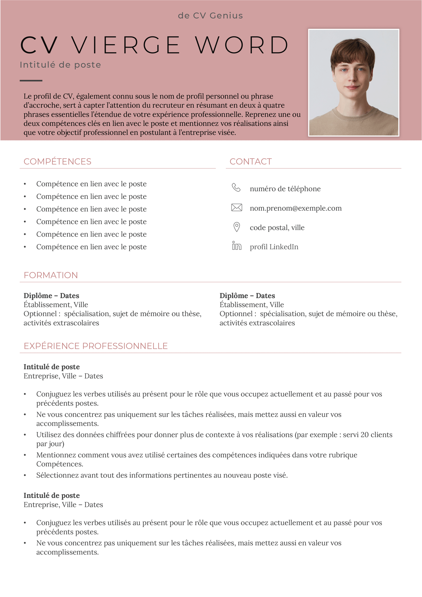 Modèles de CV vierge à remplir pour 2026