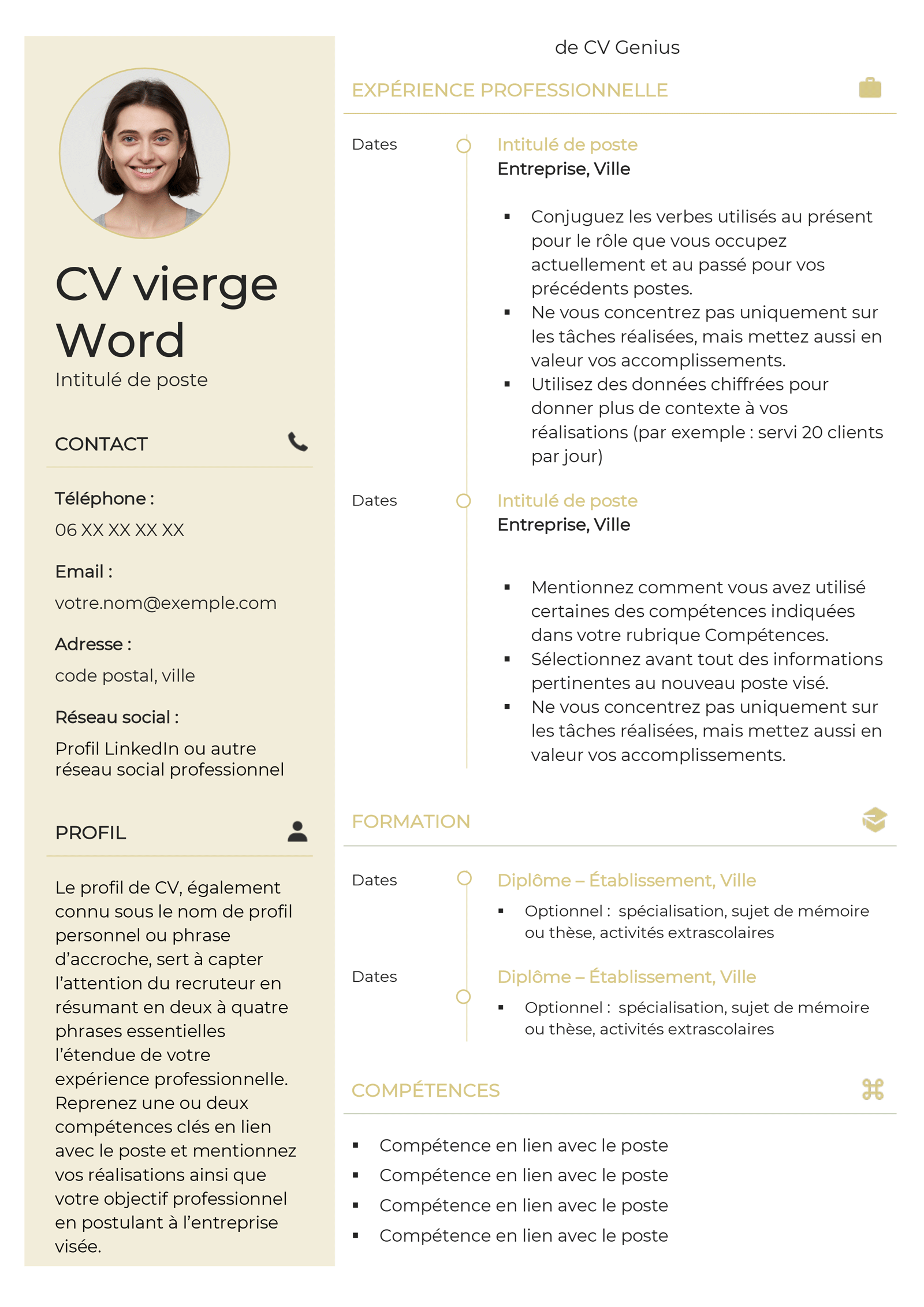 Modèles de CV vierge à remplir pour 2026