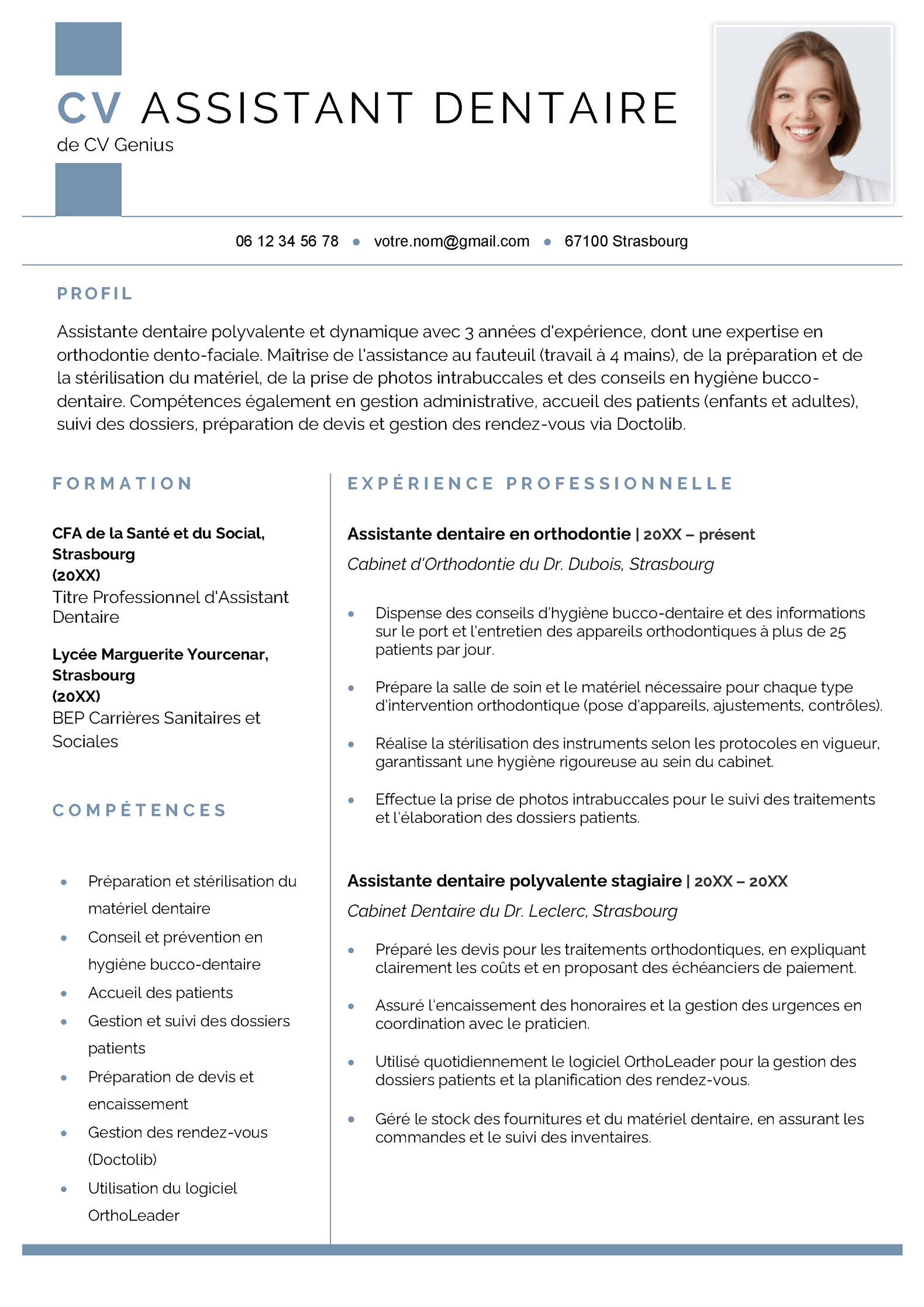 Modèle et exemple CV Assistant dentaire