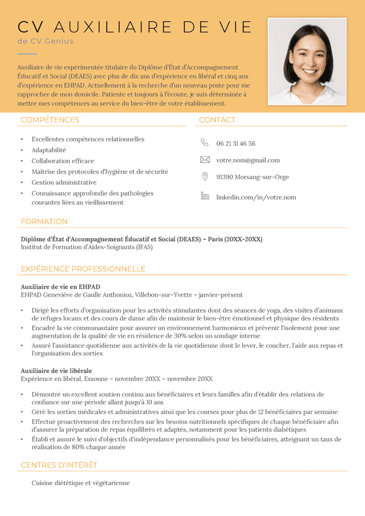 Modèle et exemples de CV auxiliaire de vie + conseils