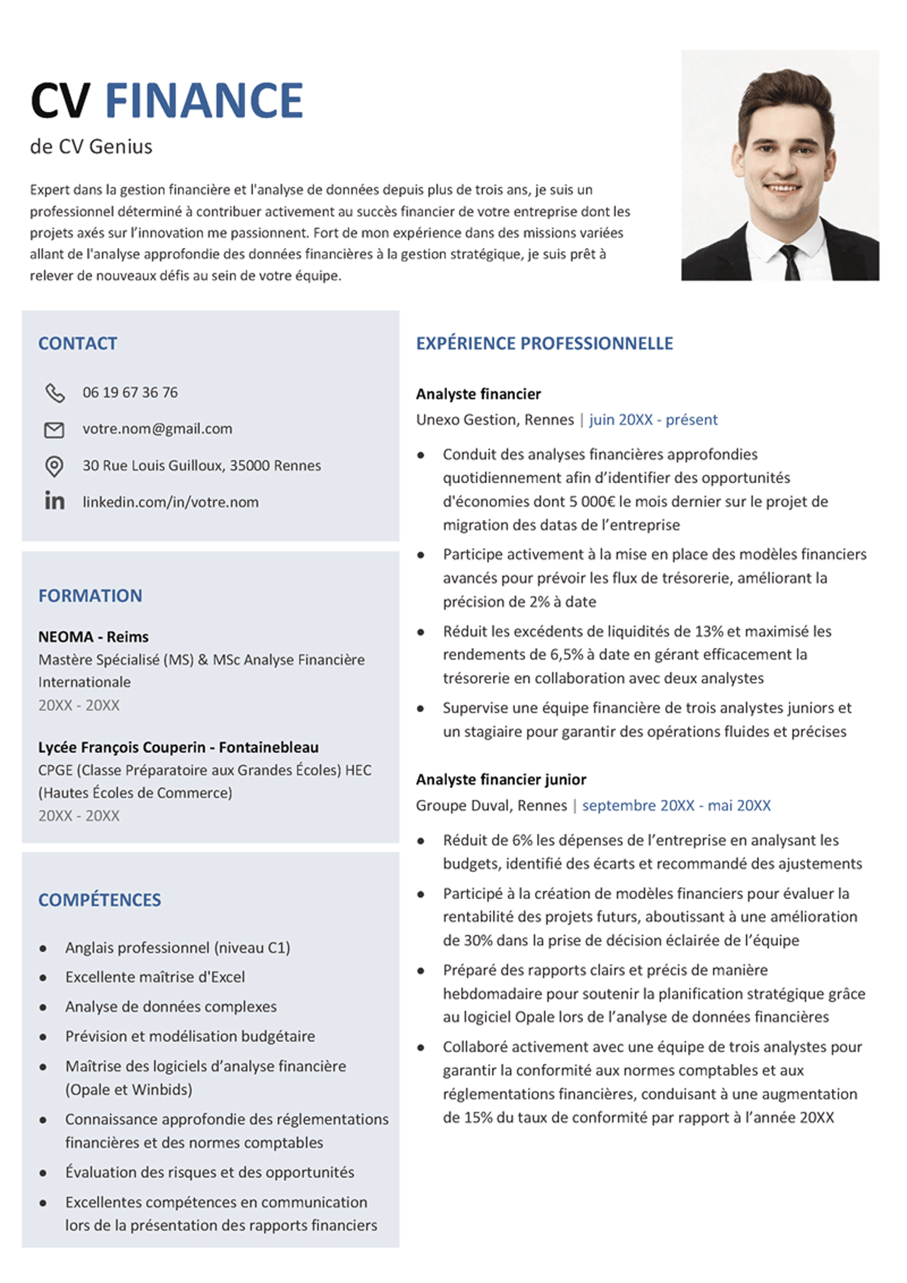 Modèle et exemples de CV finance + conseils