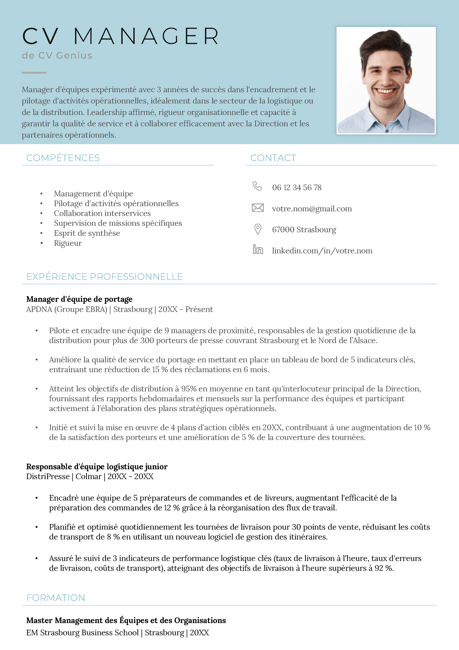 CV Manager – Modèle et exemple