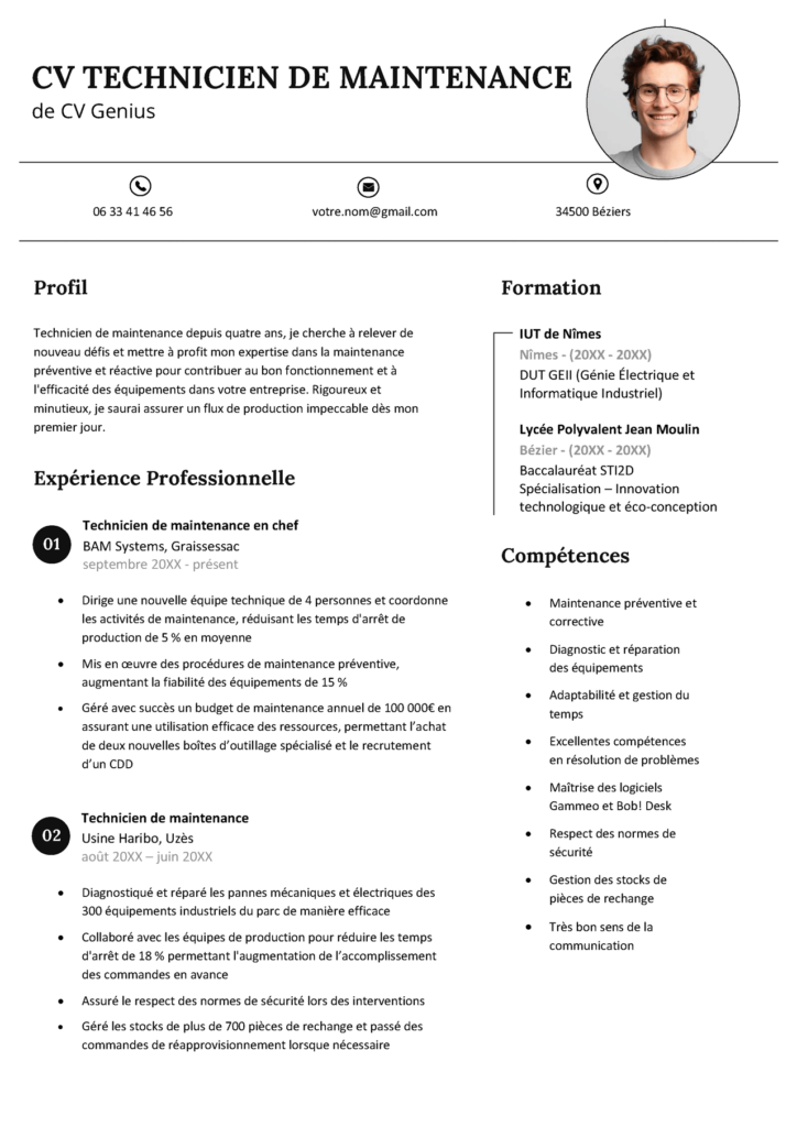 CV technicien de maintenance – Modèle et exemple