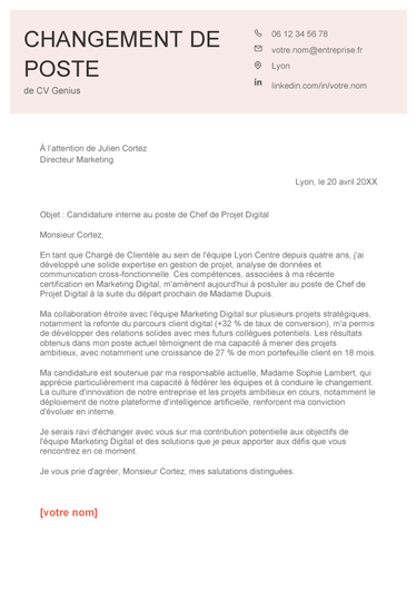 Exemples lettre de motivation changement de poste + conseils