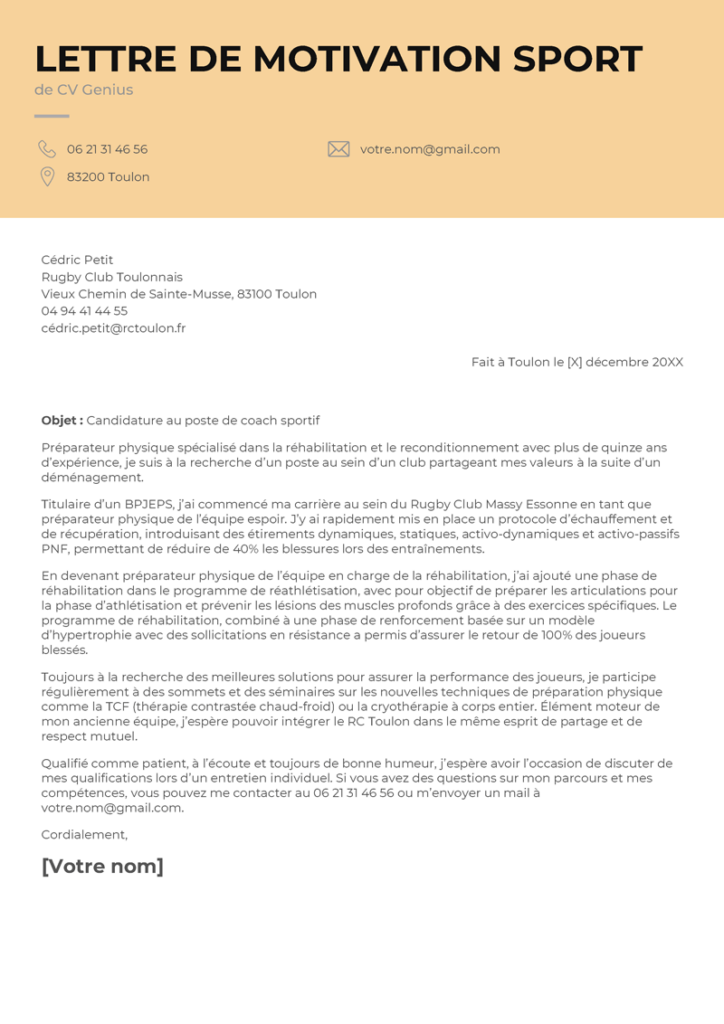 Lettre de motivation sport – Modèle et exemple Lettre de motivation sport – Modèle et exemple