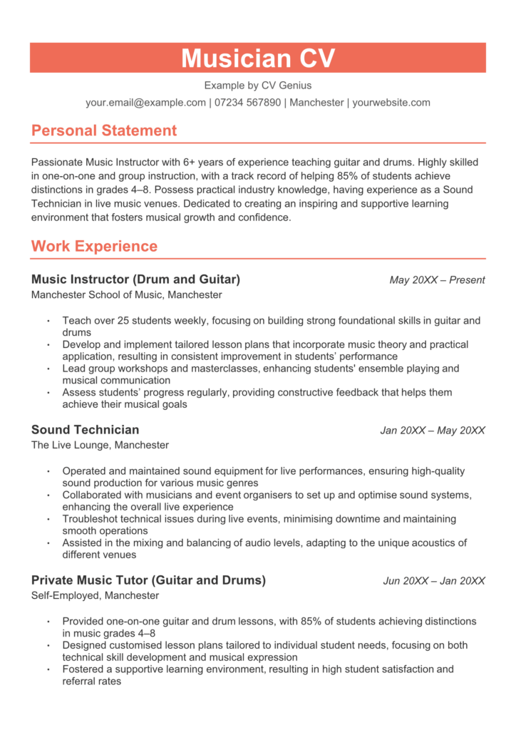 Musician CV: Example & Proven Writing Tips