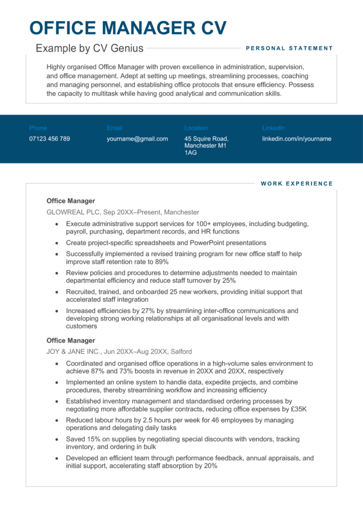Office Manager CV Example & Writing Guide for 2026