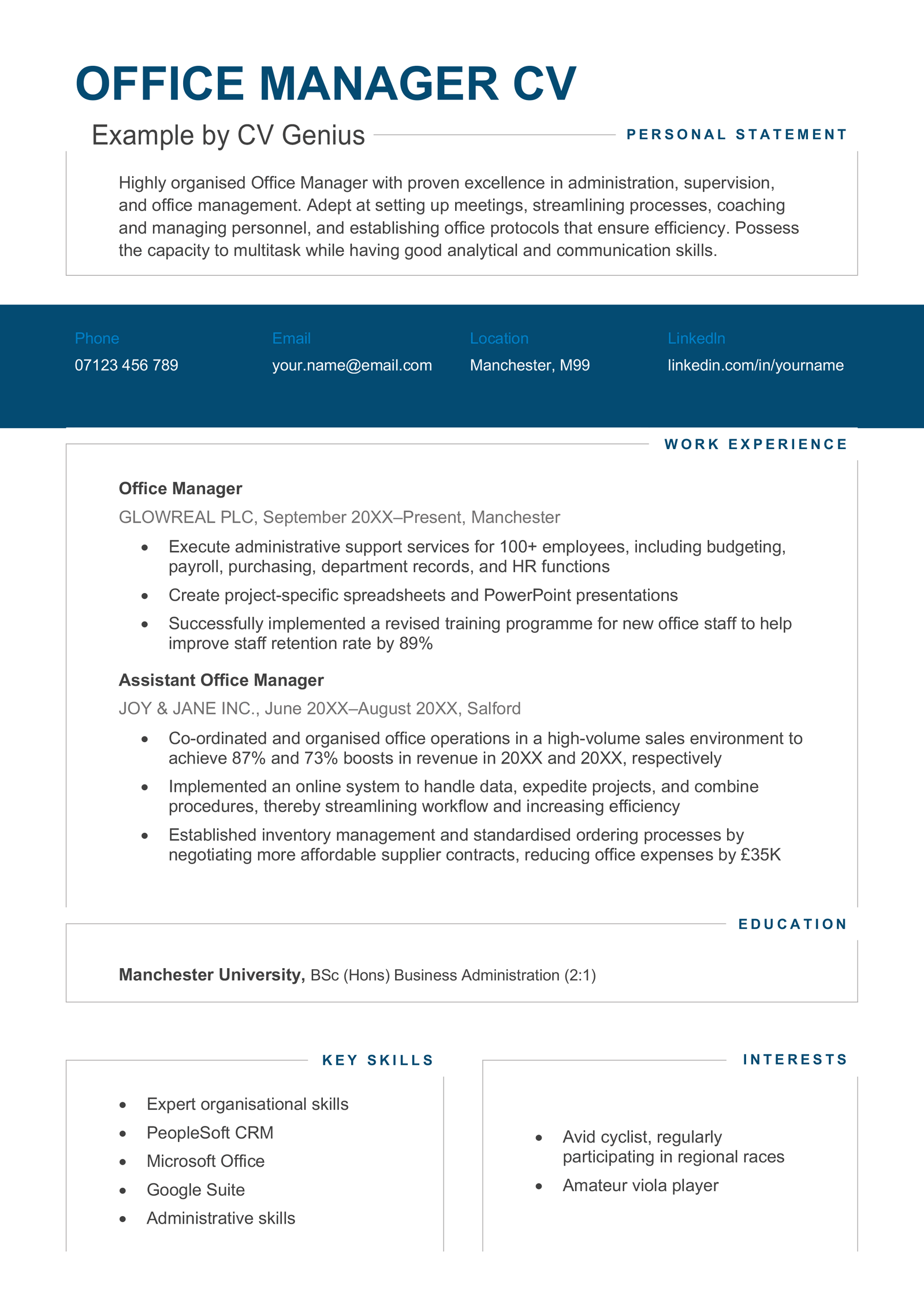 Office Manager CV Example & Writing Guide for 2025