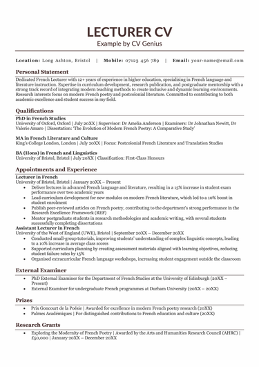Lecturer CV: Free Example, Template, & Writing Tips
